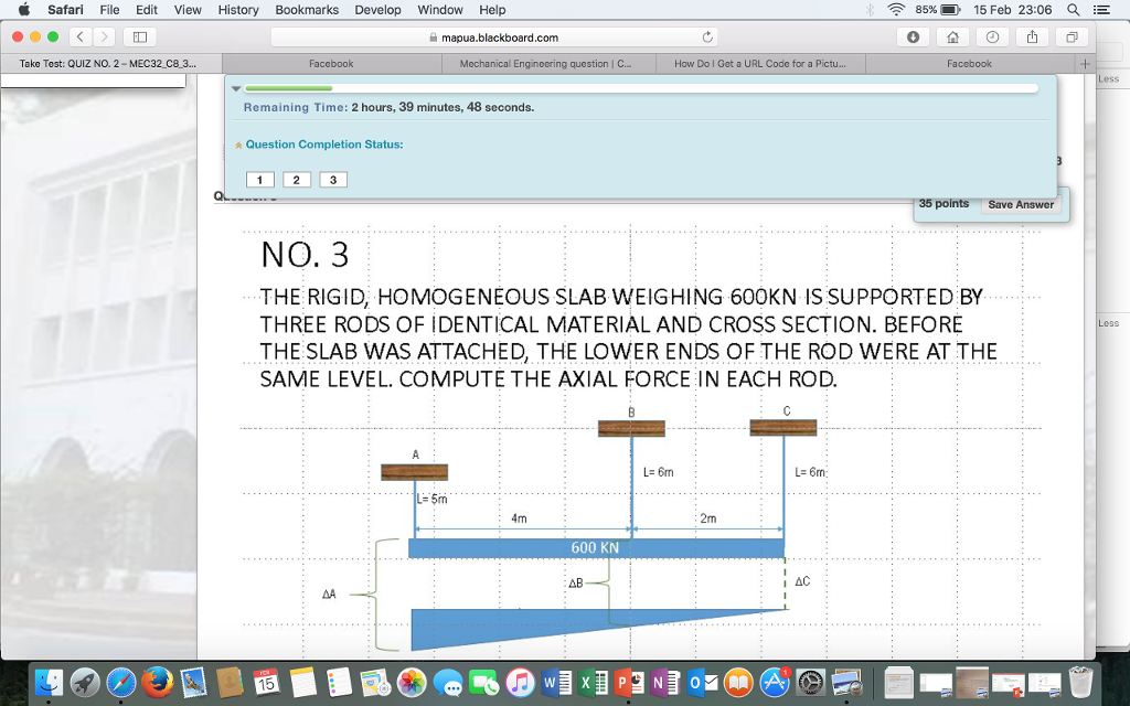 Solved THE RIGID, HOMOGENEOUS SLAB WEIGHING 600KN IS | Chegg.com