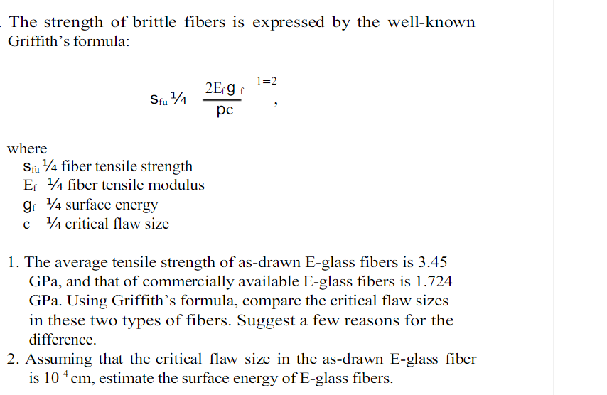 The strength of brittle fibers is expressed by the | Chegg.com