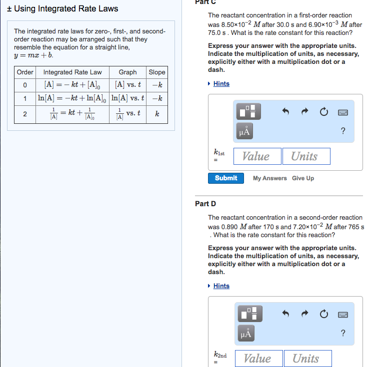 Solved ± Using Integrated Rate Laws Part A The reactant | Chegg.com