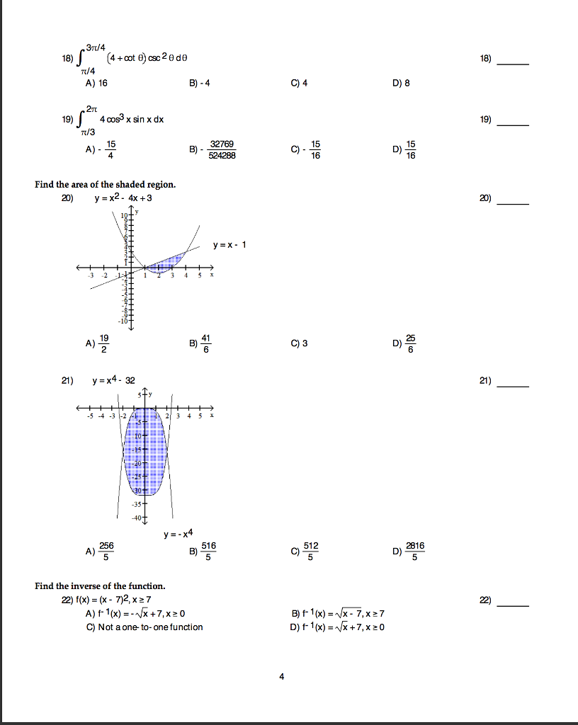 Solved integral^3 pi/4_pi/4 (4 + cot theta) csc^2 theta d | Chegg.com