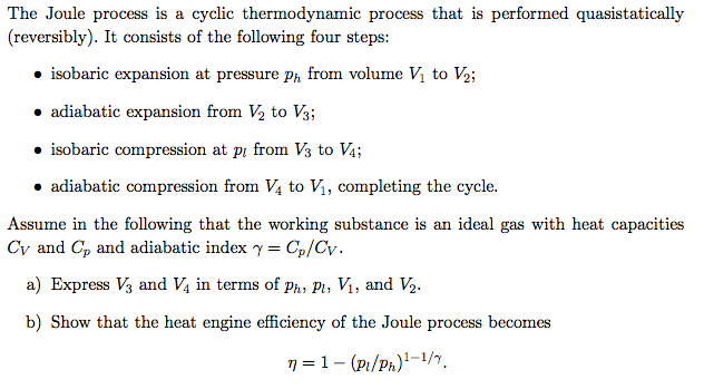 Solved The Joule process is a cyclic thermodynamic process | Chegg.com