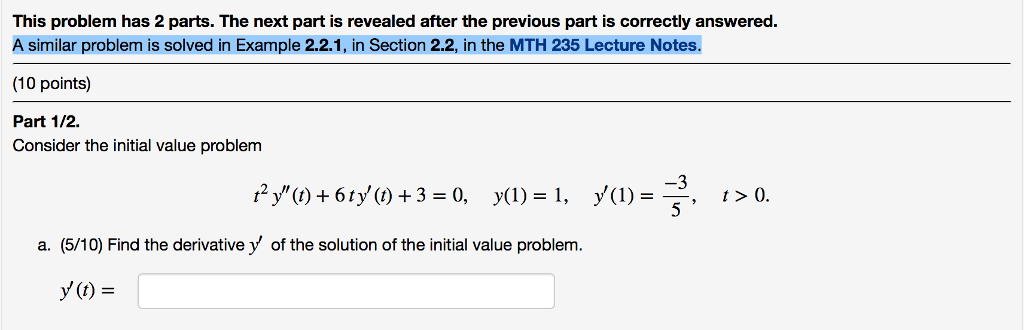 Solved Consider the initial value problem t^2 y"(t) + | Chegg.com