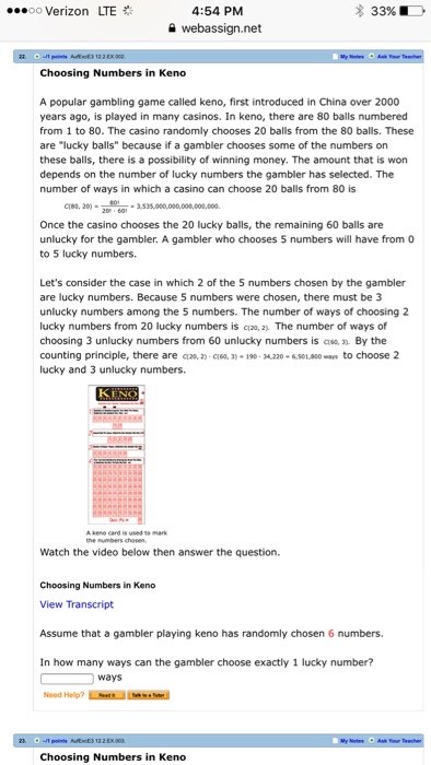 A popular gambling game called keno, first introduced | Chegg.com