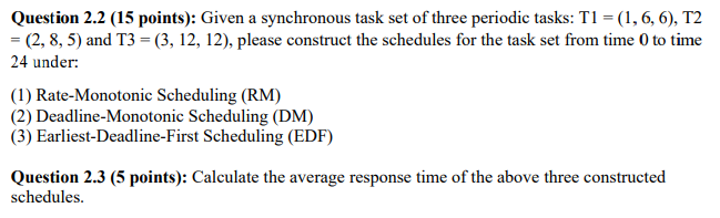 Question 2.2 (15 points): Given a synchronous task | Chegg.com