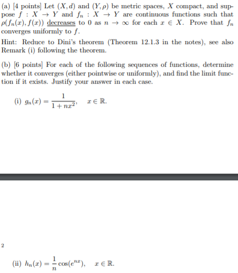 Solved (a) [4 points Let (X, d) and (Y,p) be metric spaces, | Chegg.com