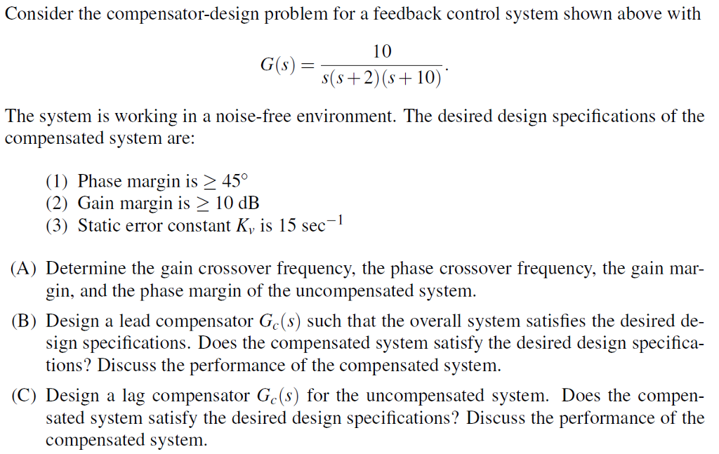 Solved Consider the compensator-design problem for a | Chegg.com