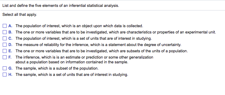 Solved List and define the five elements of an inferential | Chegg.com