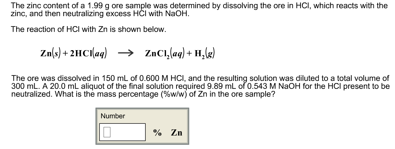 Solved The zinc content of a 1. 99 g ore sample was | Chegg.com