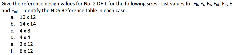 Solved Give the reference design values for No. 2 DF-L for | Chegg.com
