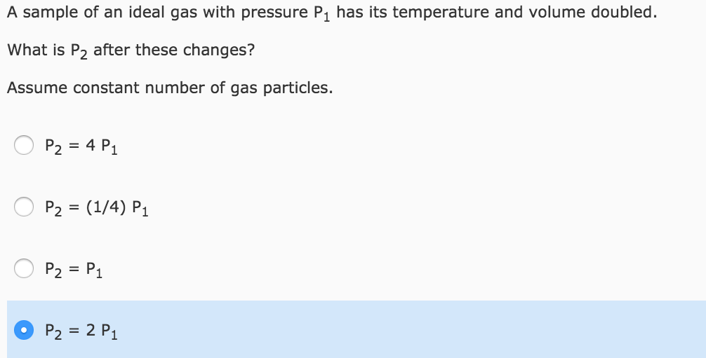 Solved A sample of an ideal gas with pressure P_1 has its | Chegg.com