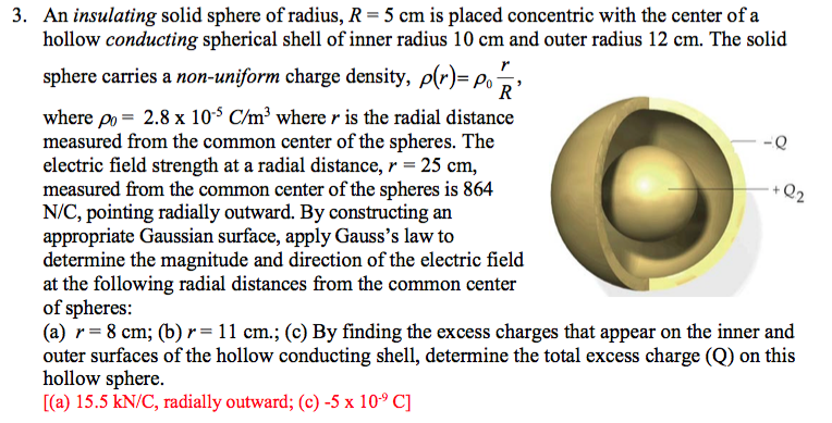 Solved An insulating solid sphere of radius, R = 5 cm is | Chegg.com