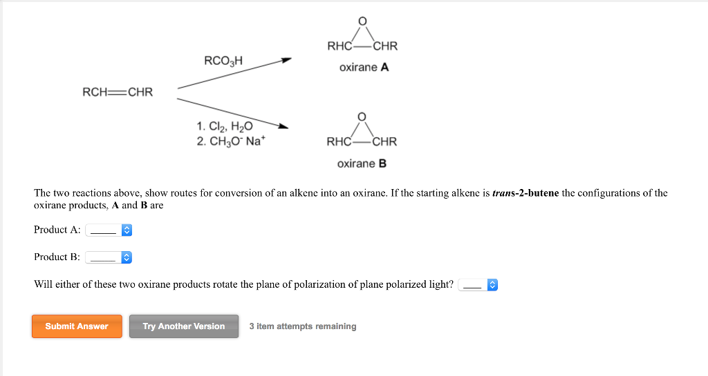 Solved RHCCHR oxirane A RCO3H RCH= CHR 1. Cl2, H20 2. CH3O | Chegg.com