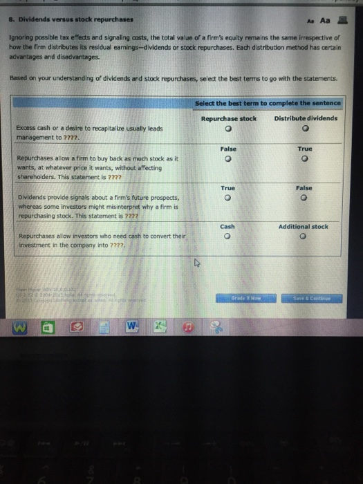 Solved Dividends Versus Stock Repurchases Ignoring Possible Chegg