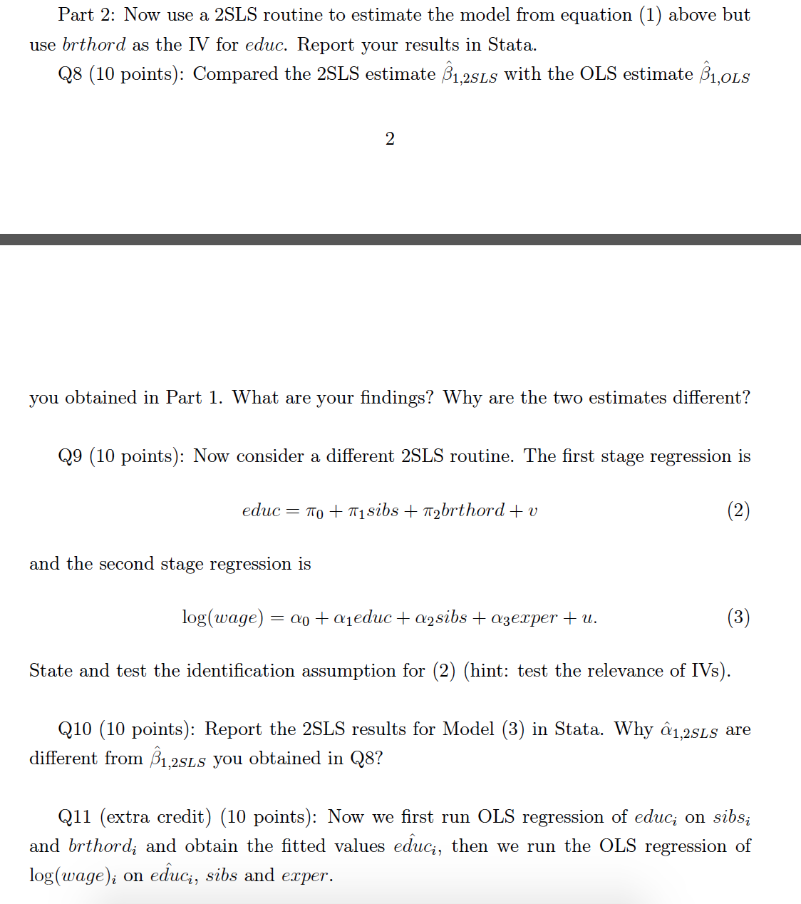 Use Stata and wage.dta to do the following question. | Chegg.com