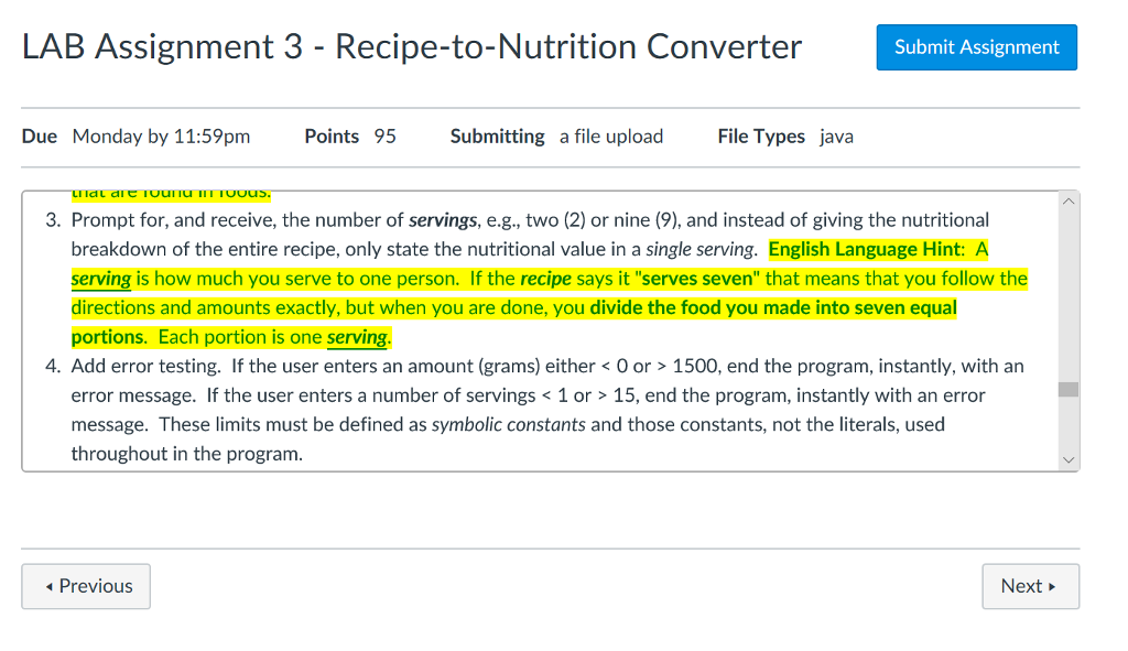 Solved LAB Assignment 3 - Recipe-to-Nutrition Converter | Chegg.com
