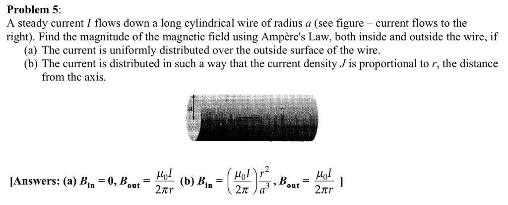 Solved Problem 5: A steady current I flows down a long | Chegg.com