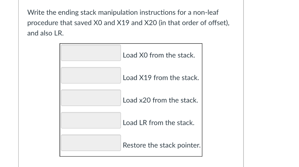 Solved Write the ending stack manipulation instructions for | Chegg.com