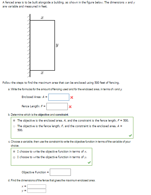Solved A fenced area is to be built alongside a building, as | Chegg.com