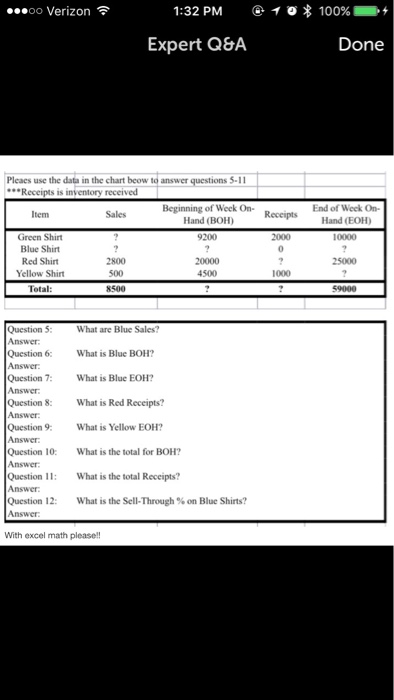 Solved Use the data in the chart below to answer question | Chegg.com