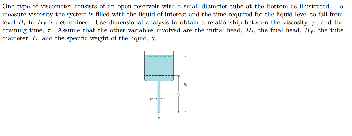 Solved One type of viscometer consists of an open reservoir | Chegg.com