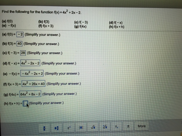 Solved Find The Following For The Function F X 4x2 2x 2 A