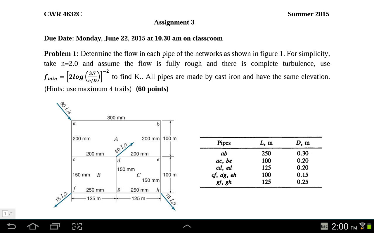 Solved ??? Determine the flow in each pipe of the | Chegg.com