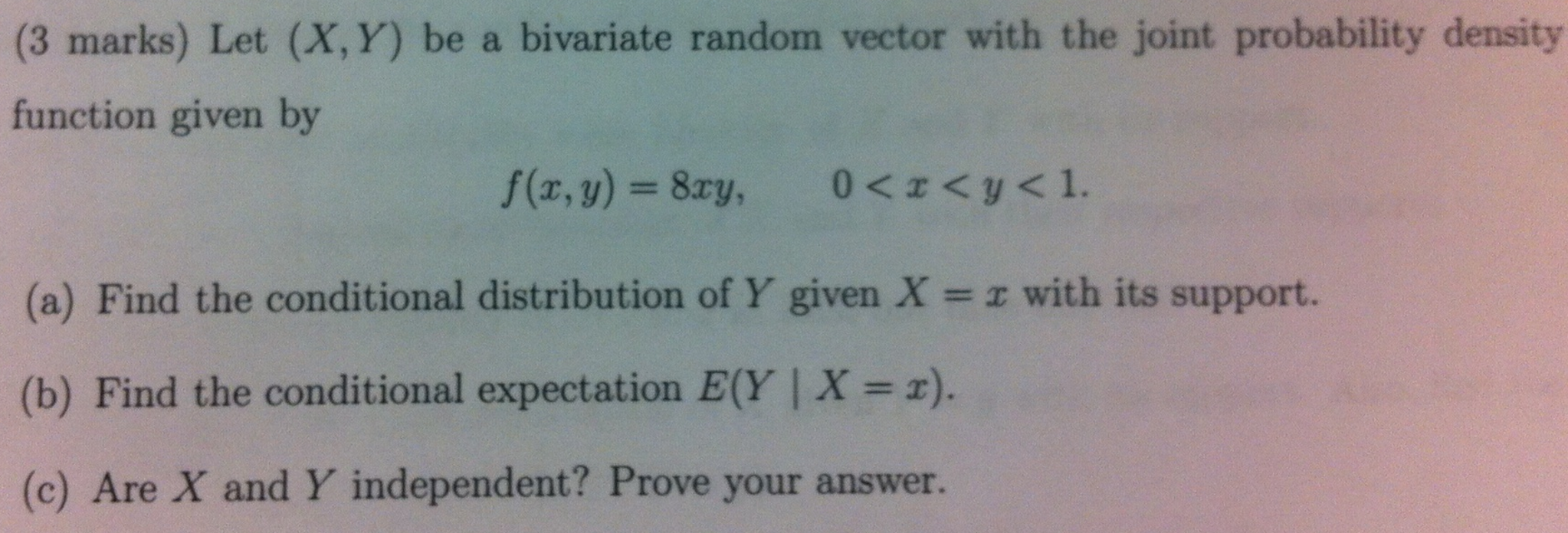Solved Let (X, Y) be a bivariate random vector with the | Chegg.com