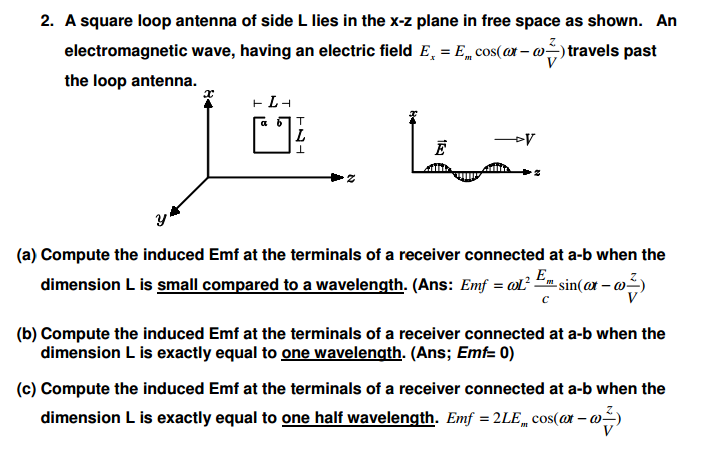 Solved 2. A square loop antenna of side L lies In the x-z | Chegg.com