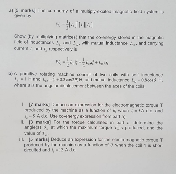 Solved a) The co-energy of a multiply-excited magnetic field | Chegg.com