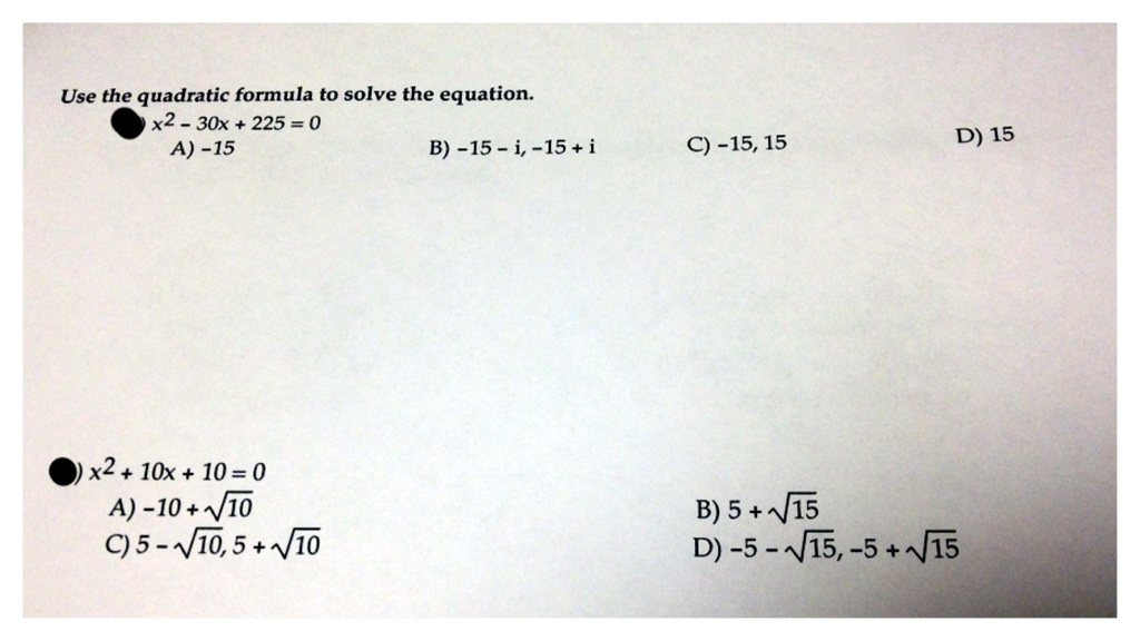Solved Use the quadratic formula to solve the equation. | Chegg.com