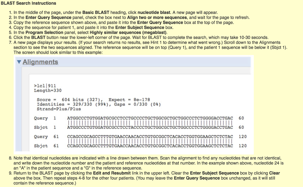 Solved Using BLAST to identify SNPs compared to a | Chegg.com