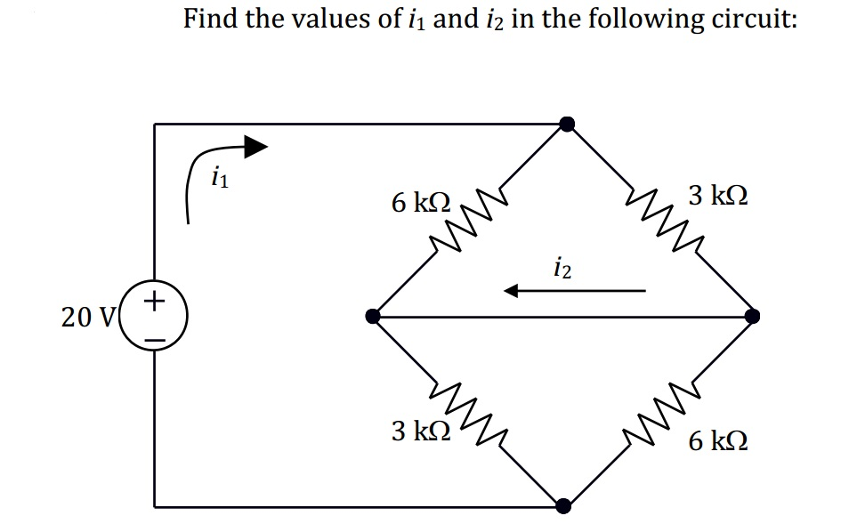 Solved Find the values of i1 and i2 in the following | Chegg.com
