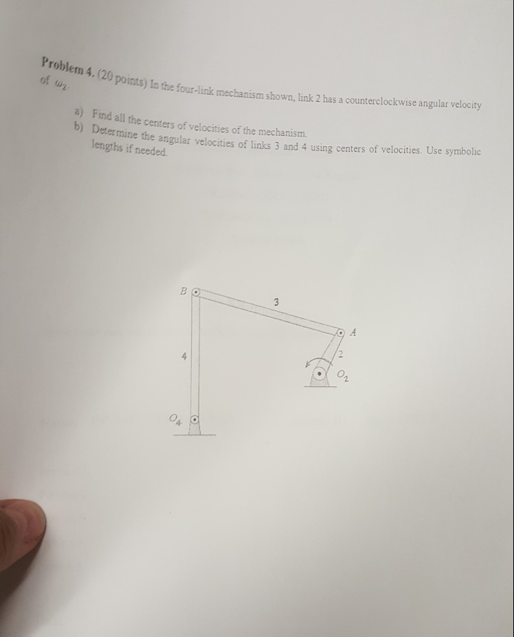 Solved Problem 4. (20 poinmsmsha of four-link mechanism | Chegg.com