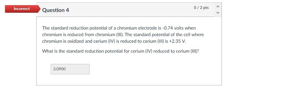Solved Incorrect 0/ 2 pts ~ Question 4 The standard | Chegg.com
