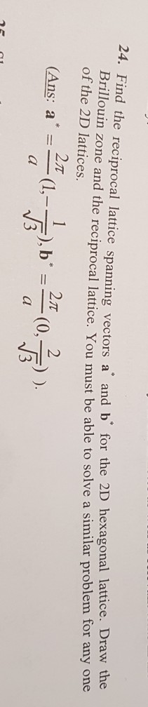 Solved 24. Find the reciprocal lattice spanning vectors a' | Chegg.com