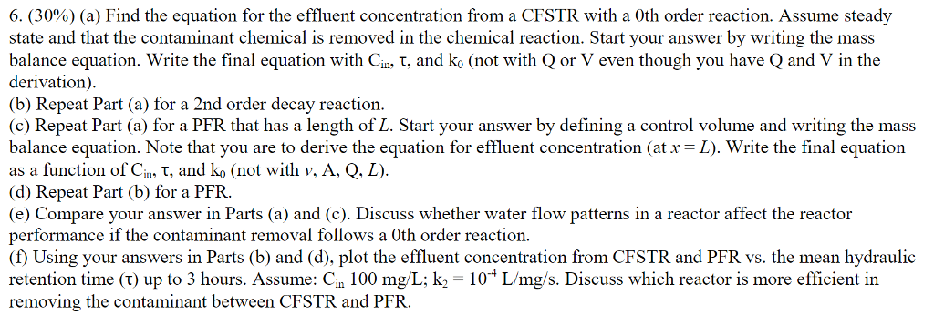 Solved (a) Find the equation for the effluent concentration | Chegg.com