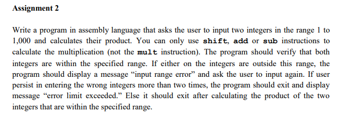 Solved Assignment 2 Write a program in assembly language | Chegg.com