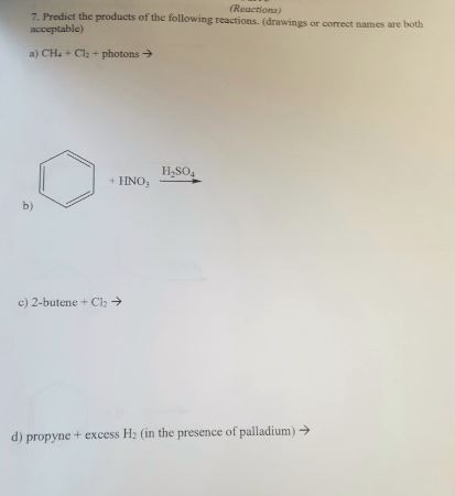 Solved Predict the products of the following reactions. | Chegg.com