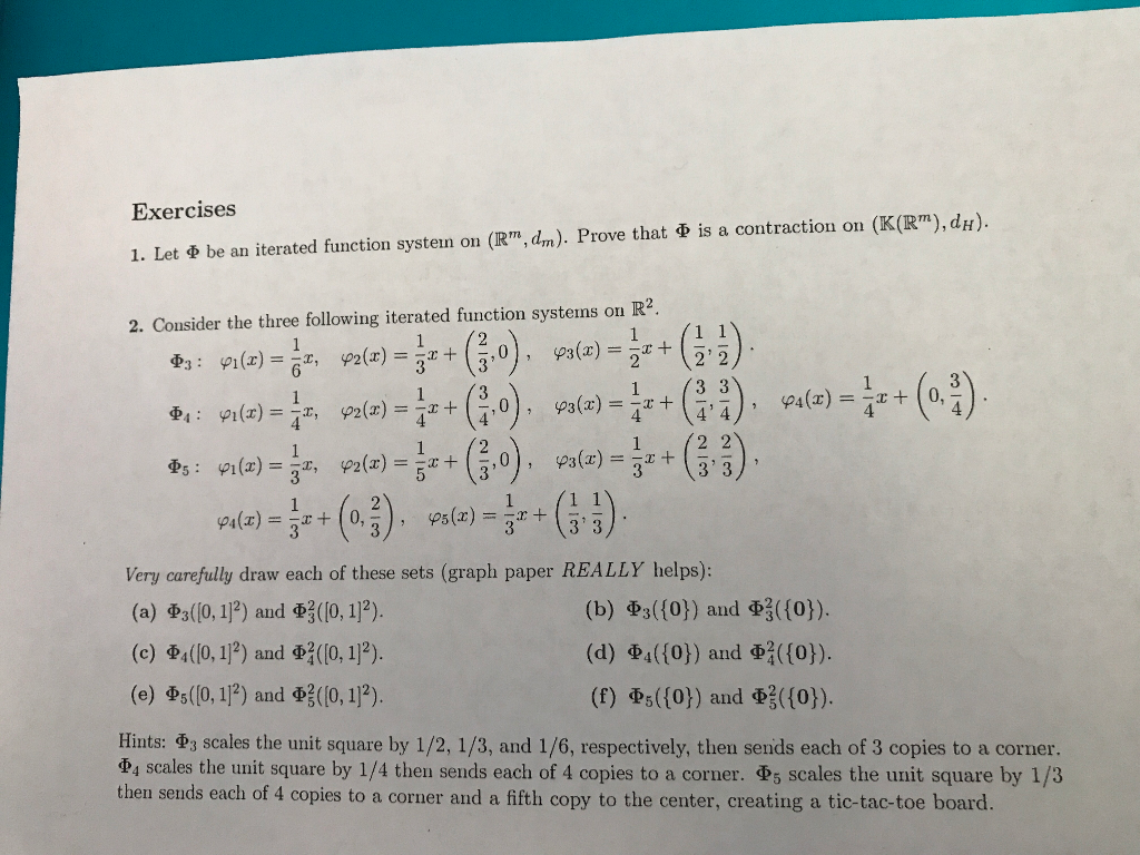 Solved Exercises 1. Let ? be an iterated function system on | Chegg.com