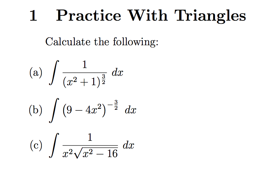 Solved 1 Practice With Triangles Calculate the following: dx | Chegg.com