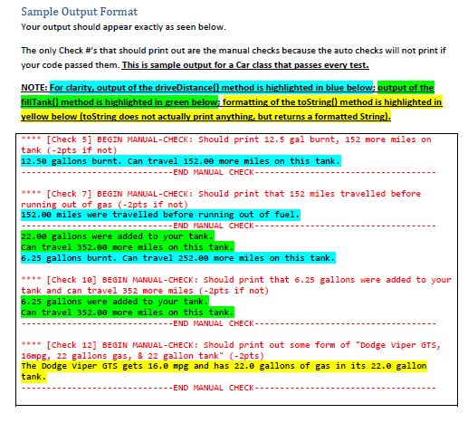 Solved Create Car class using information below Instance | Chegg.com