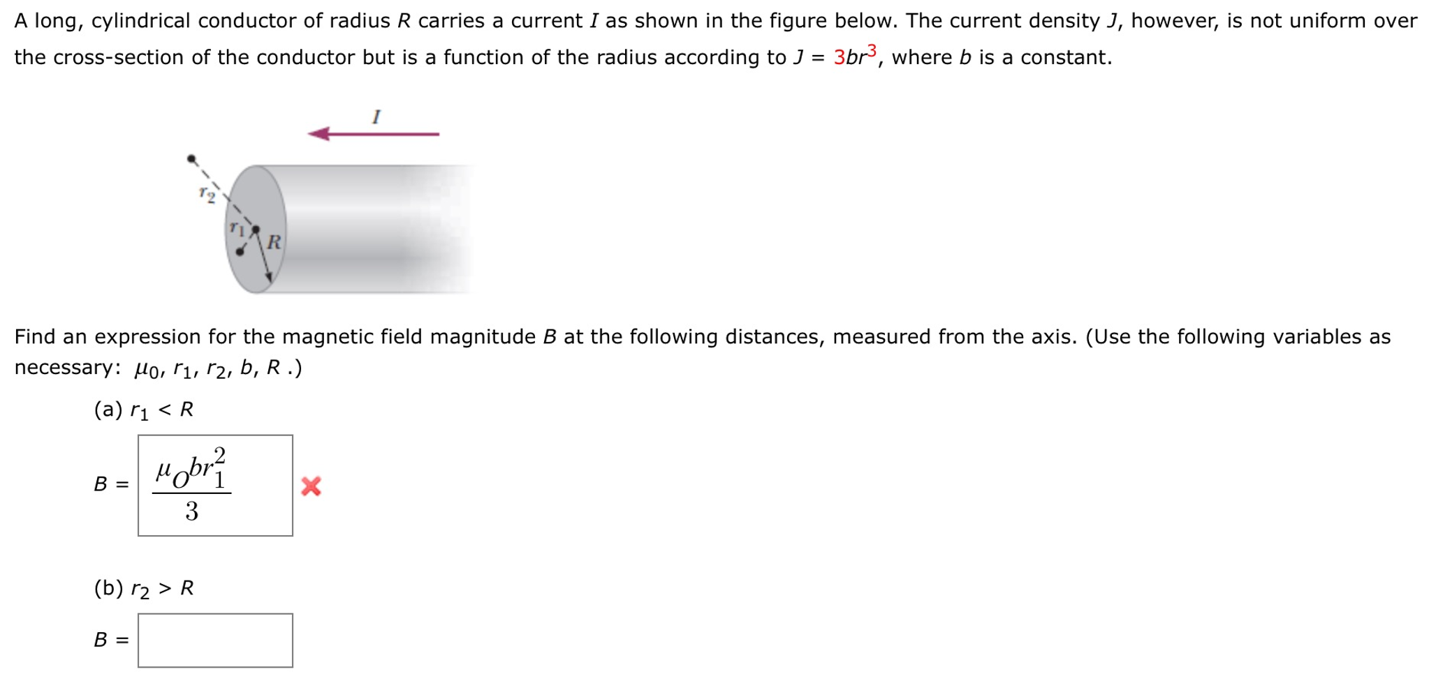 Solved A long, cylindrical conductor of radius R carries a | Chegg.com