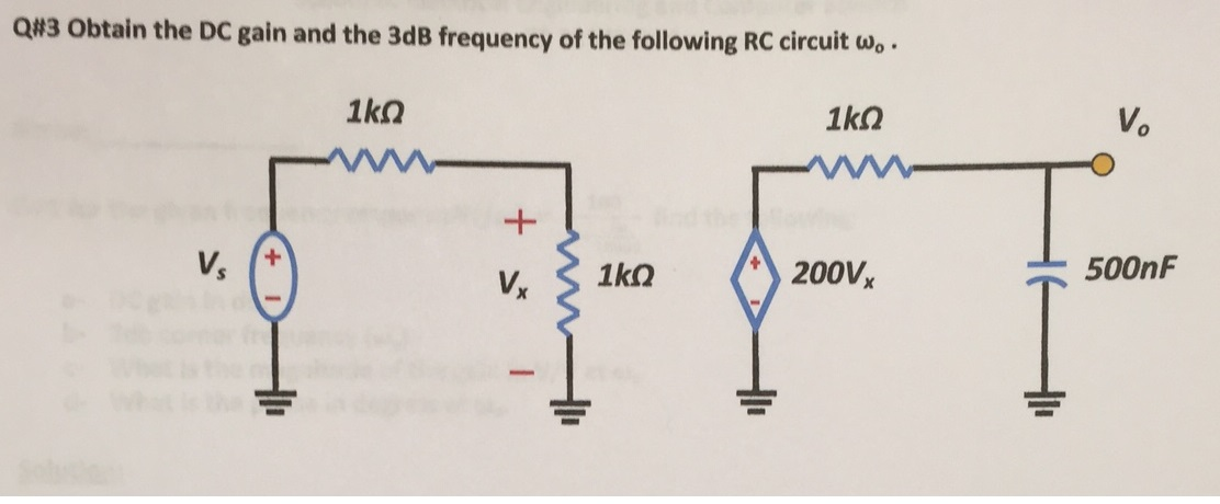 Solved Obtain the DC gain and the 3dB frequency of the | Chegg.com