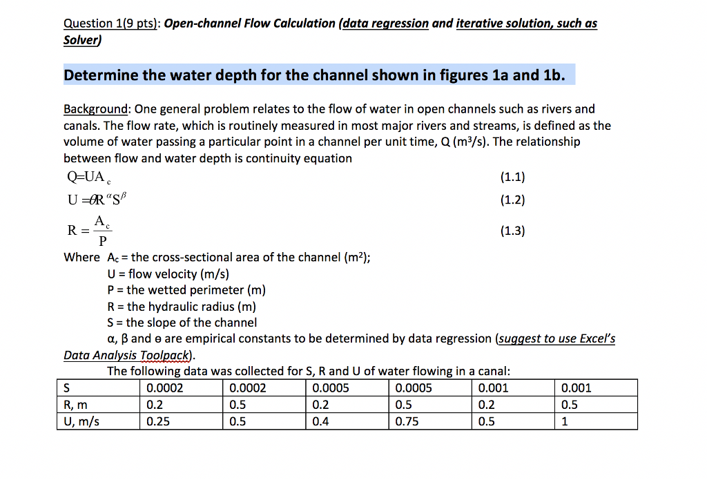 Solved m3/s Slope ? 0.04% Figure 1a. Channel Side View 2 10 | Chegg.com