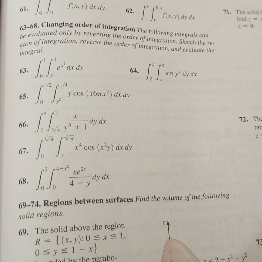 Solved 61. f(x, y) dx dy 62. e nx Changing order of | Chegg.com