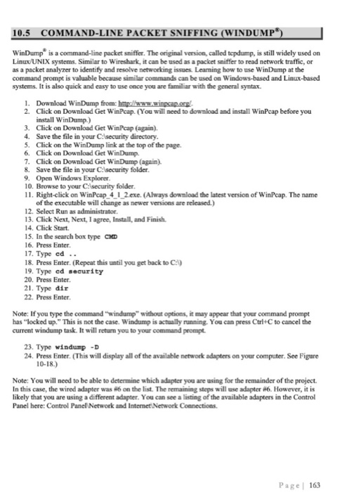 Solved 10.5 COMMAND-LINE PACKET SNIFFING (WINDUMP WinDmp is | Chegg.com