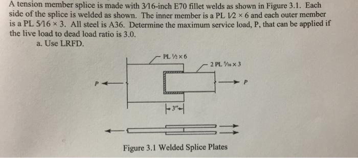 Solved A tension member splice is made with 3/16-inch E70 | Chegg.com