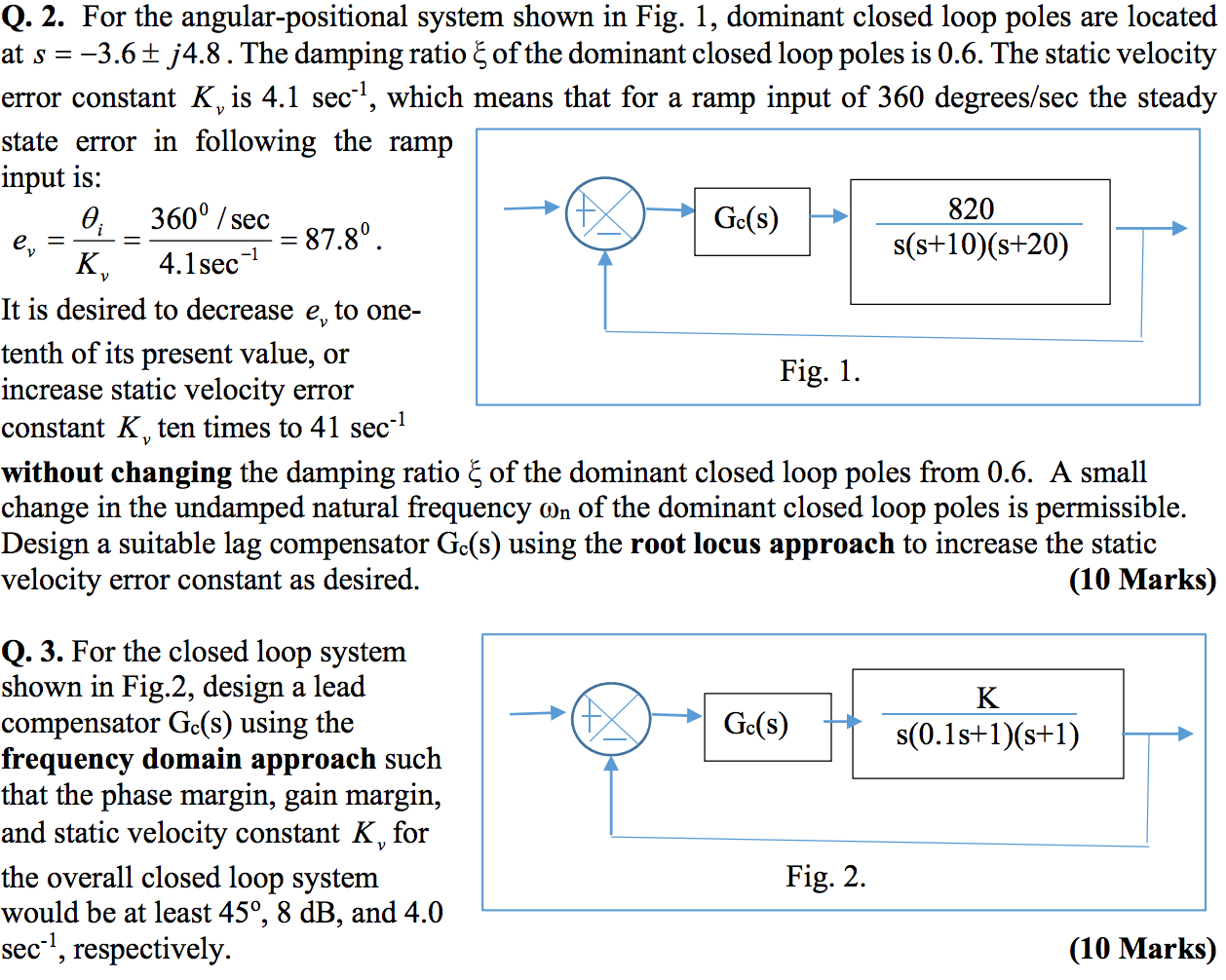 Solved For the angular-positional system shown in Fig. 1, | Chegg.com