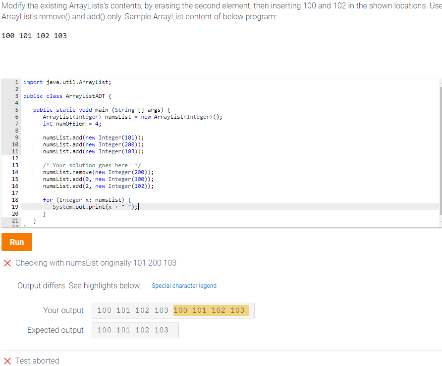 Solved Modify The Existing Arraylistss Contents By Erasing 