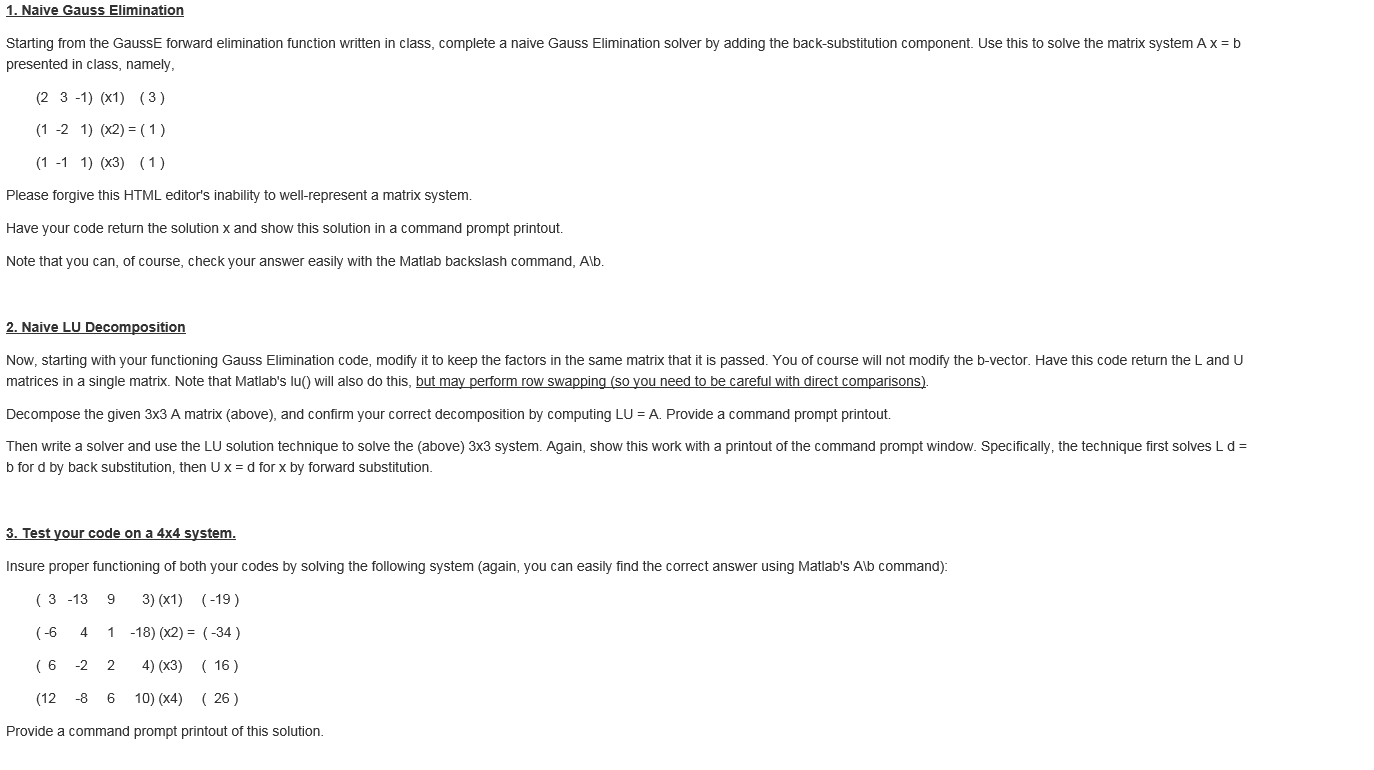 Naive Gauss Elimination Starting from the GaussE | Chegg.com